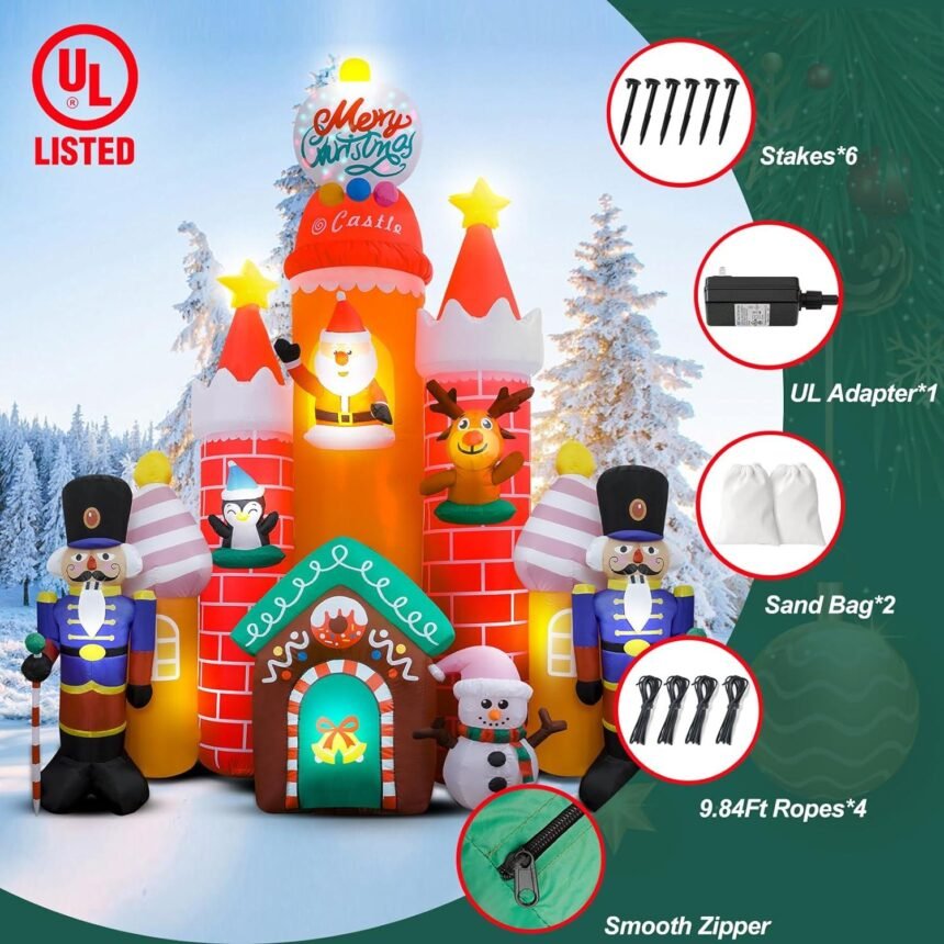 11Ft Christmas Inflatables Candy Castle, Blow Up Giant Christmas ...