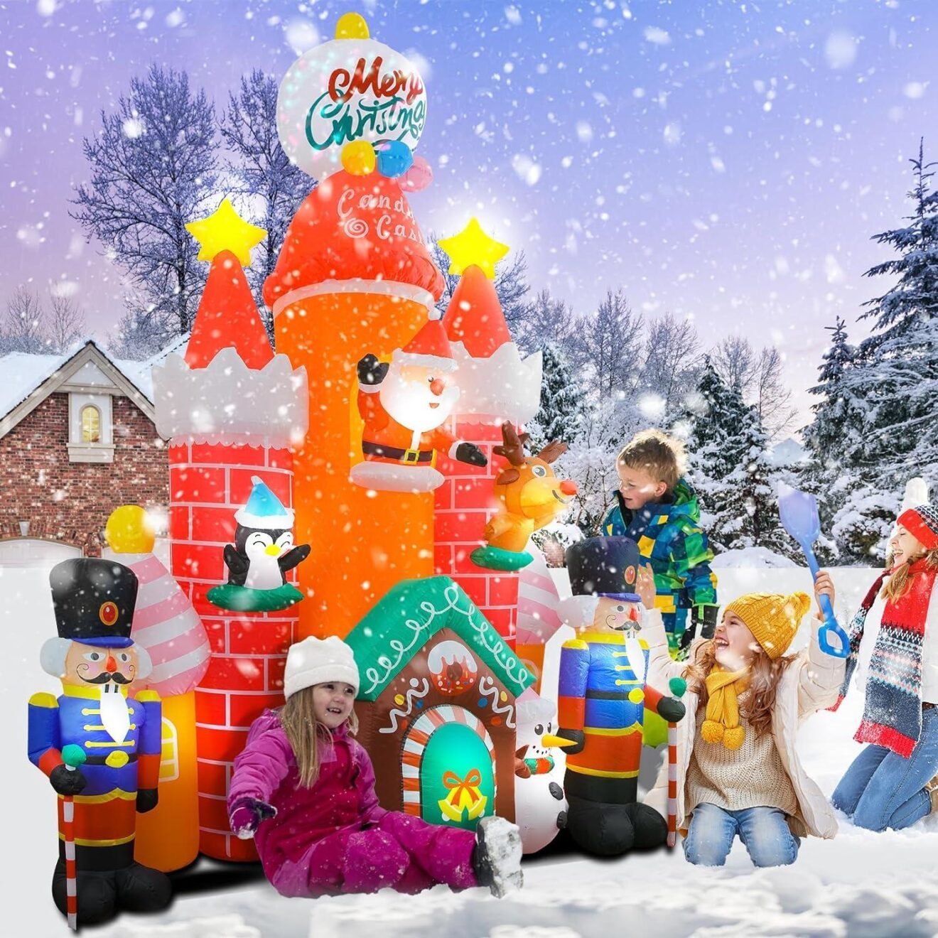 11Ft Christmas Inflatables Candy Castle, Blow Up Giant Christmas ...